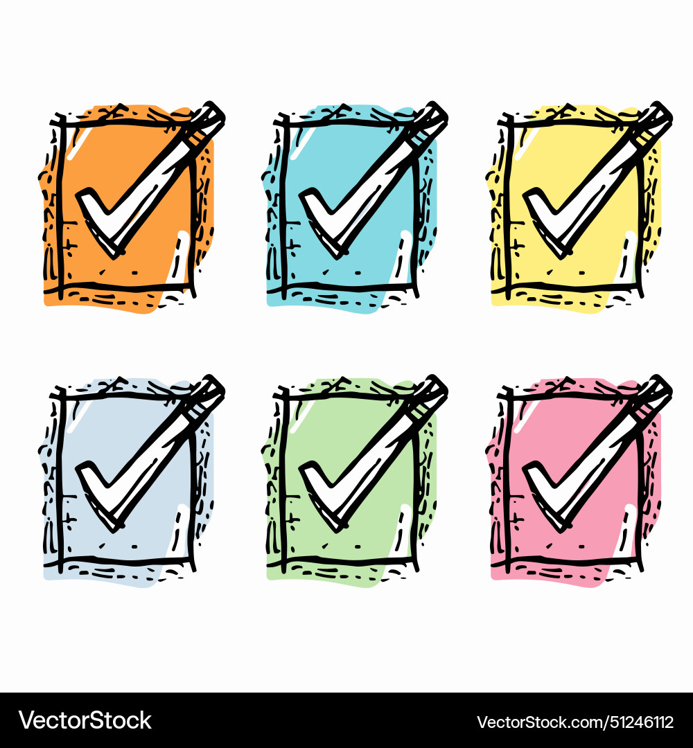 Handdrawn check marks inside colorful squares Vector Image Handdrawn check marks inside colorful squares Vector Image