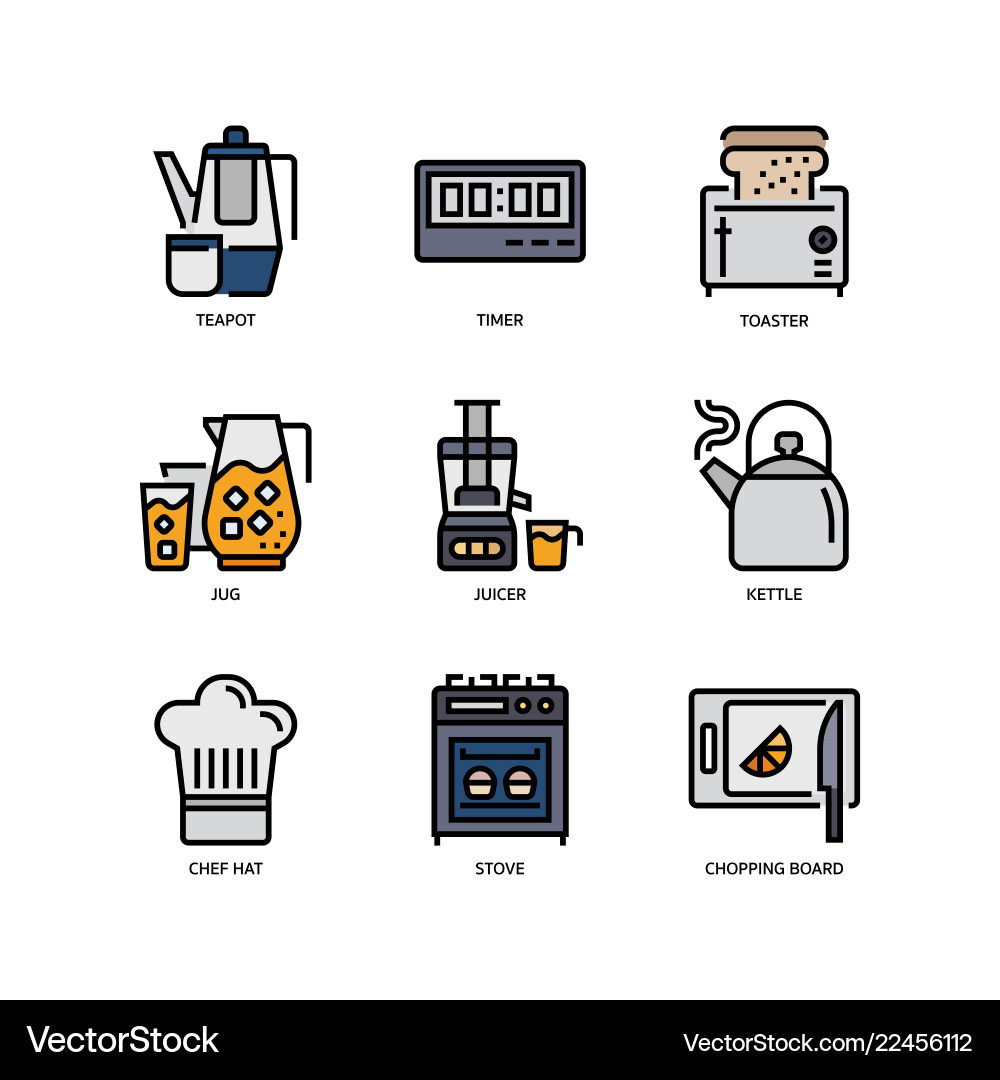 Kitchen and cookware icons Royalty Free Vector Image