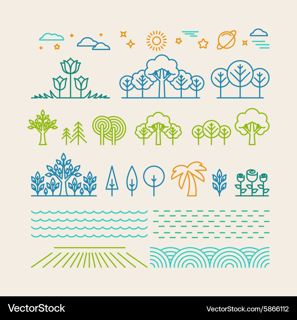 Linear landscape icons Royalty Free Vector Image