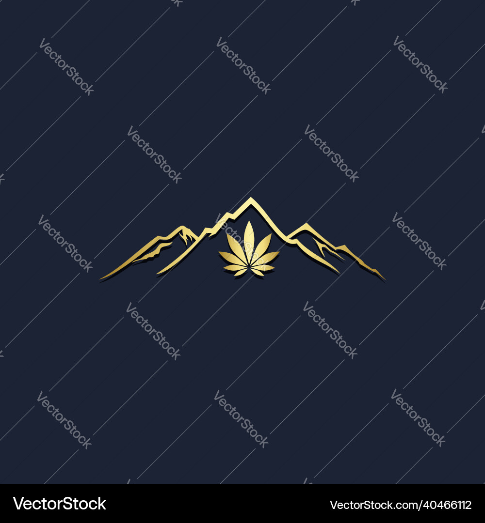 Mountain cannabis leaf gold logo Royalty Free Vector Image