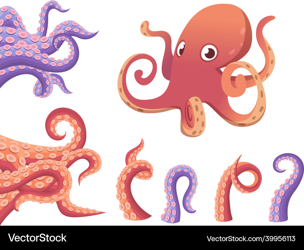 Cartoon octopus tentacles cute isolated Royalty Free Vector