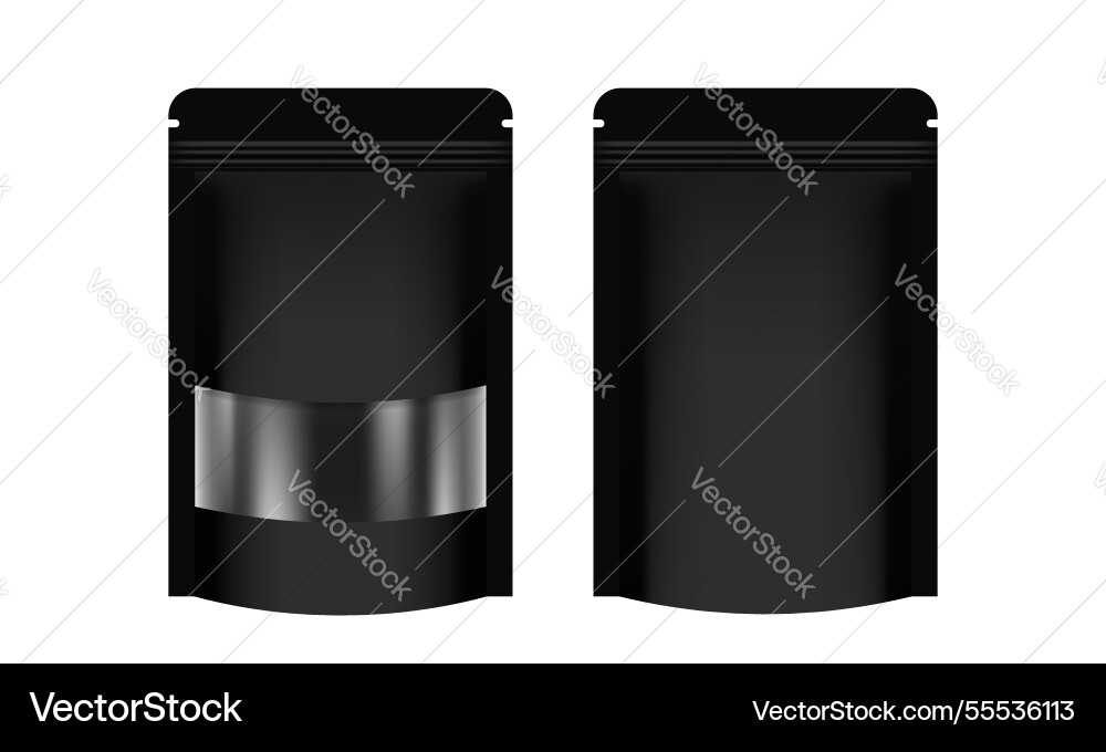 Zipper paper bag black packaging with transparent Vector Image