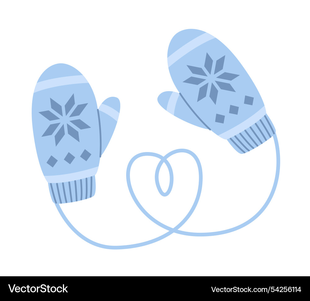 Blue knitted winter mittens with ornament hand Vector Image