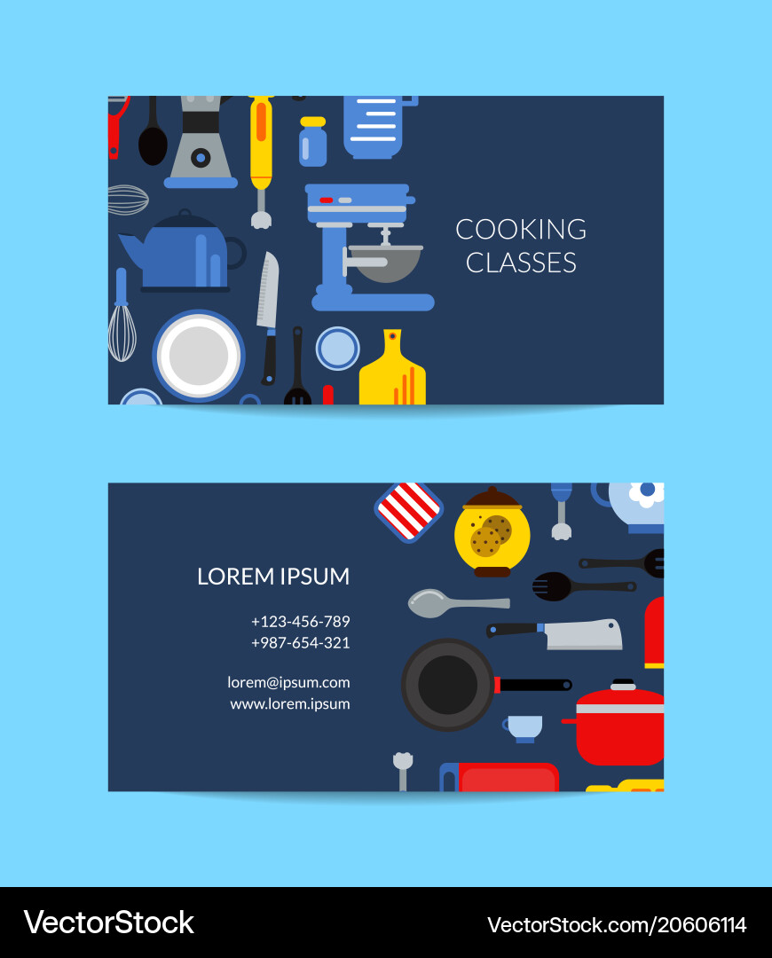 Flat style kitchen utensils business card Vector Image