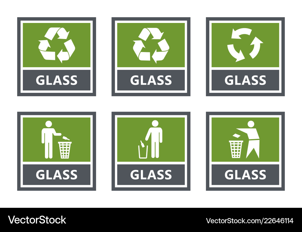Glass recycling labels set waste sorting icons Vector Image