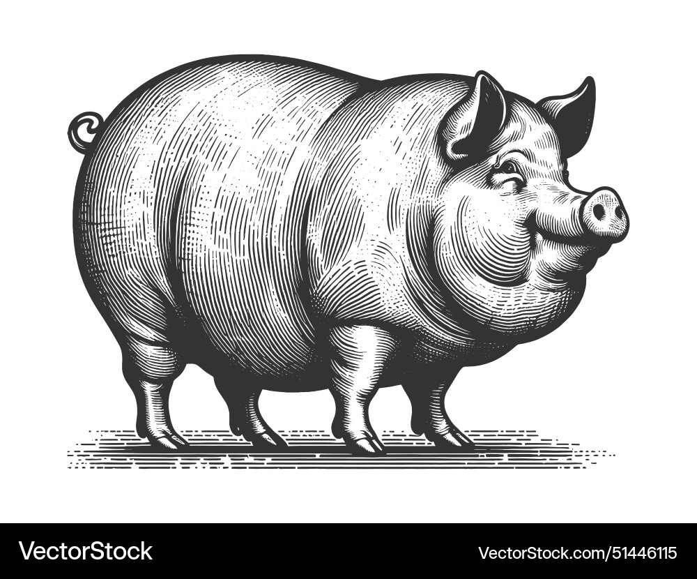 Fat pig engraving sketch Royalty Free Vector Image