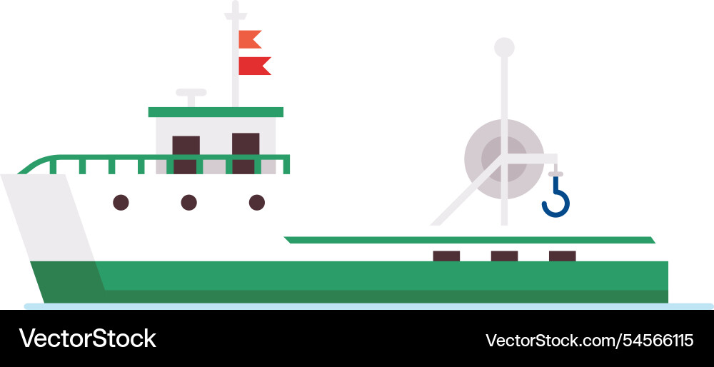 Fishing boat with winch hook and red flags Vector Image