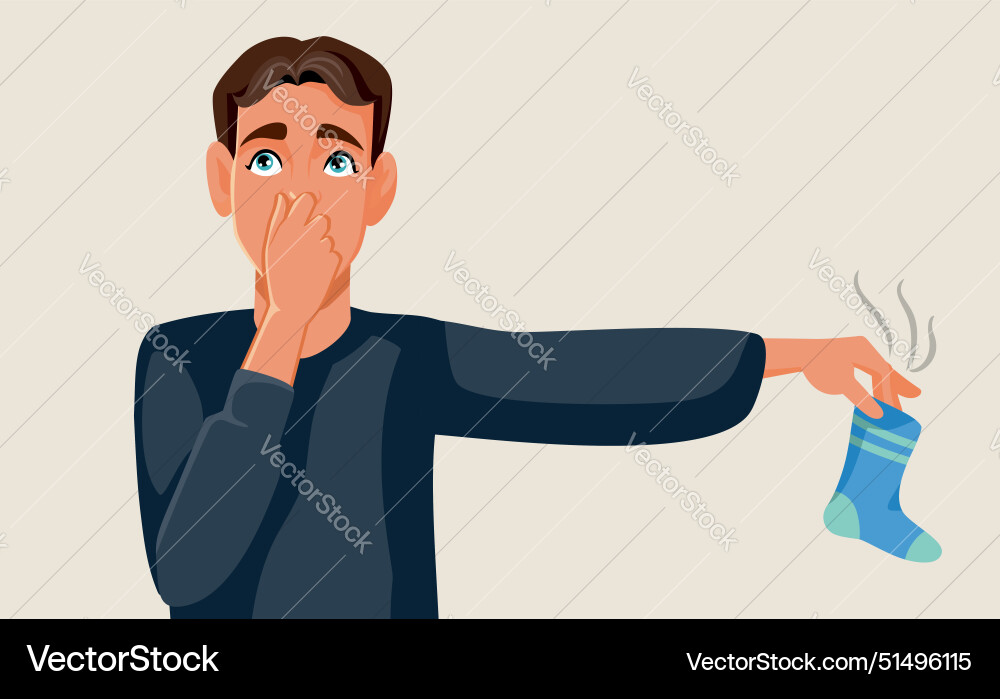 Man holding stinky old sock cartoon Royalty Free Vector