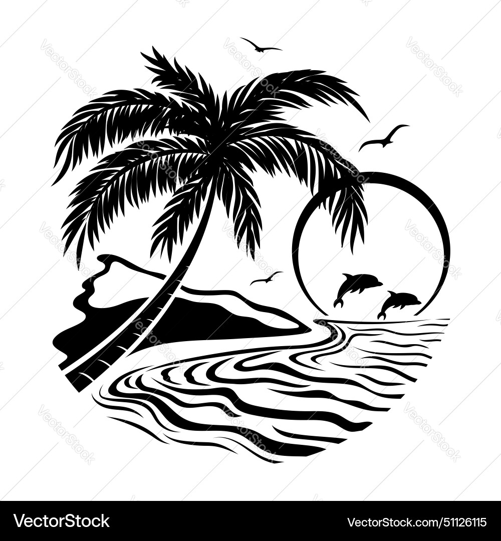 Tropical beach with palm tree Royalty Free Vector Image