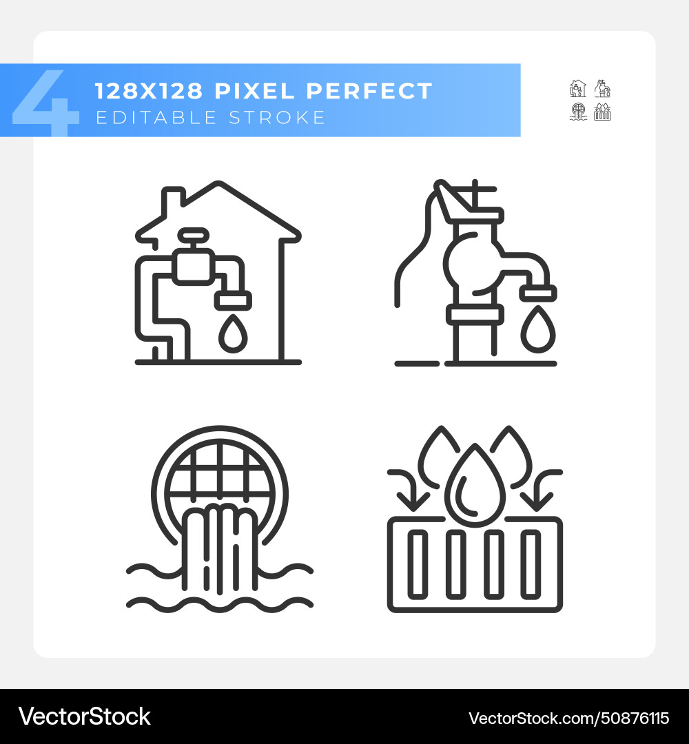 Water infrastructure linear icons set Royalty Free Vector