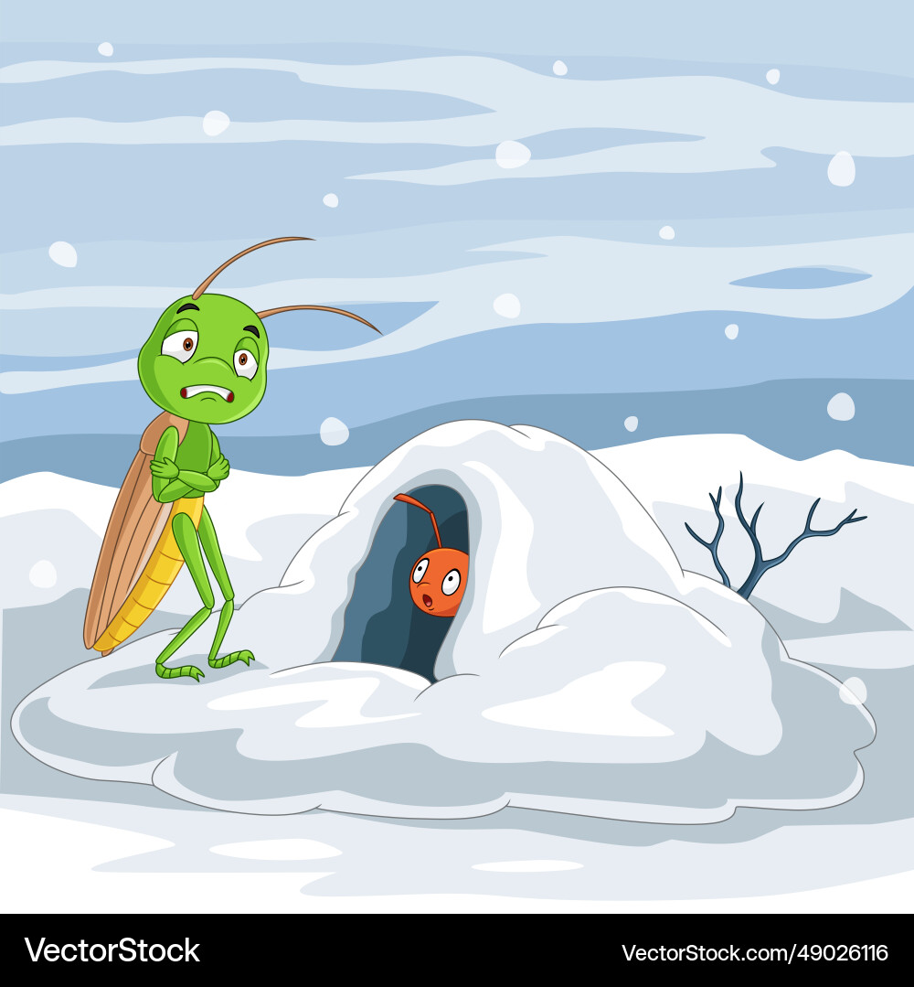 Ant and Grasshopper in Winter Royalty Free Vector Image