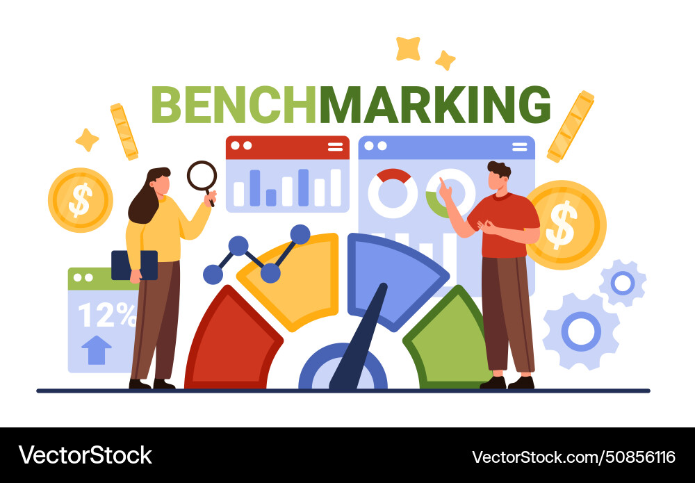 Benchmarking analysis tiny people compare Vector Image
