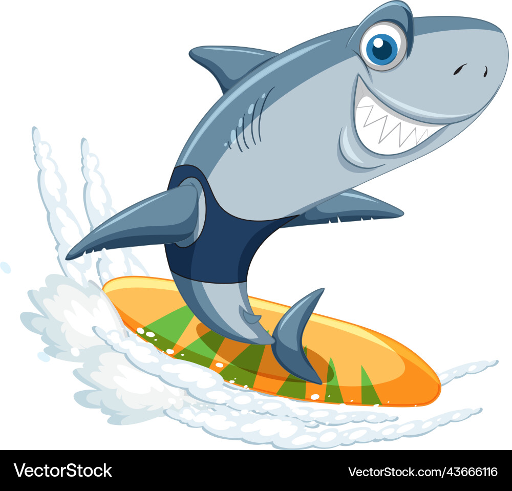 Cartoon shark on surf isolated Royalty Free Vector Image
