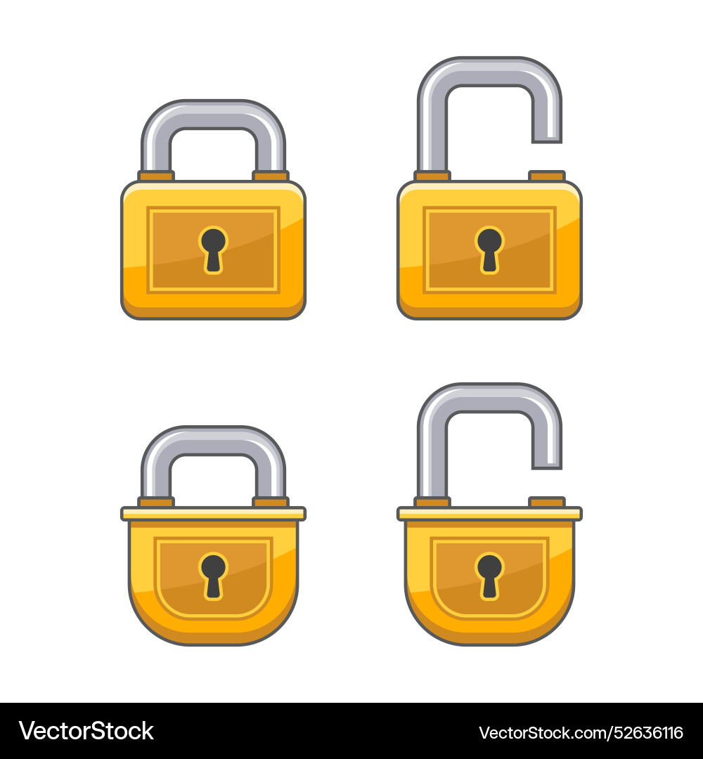 Open and closed lock set on white background Vector Image