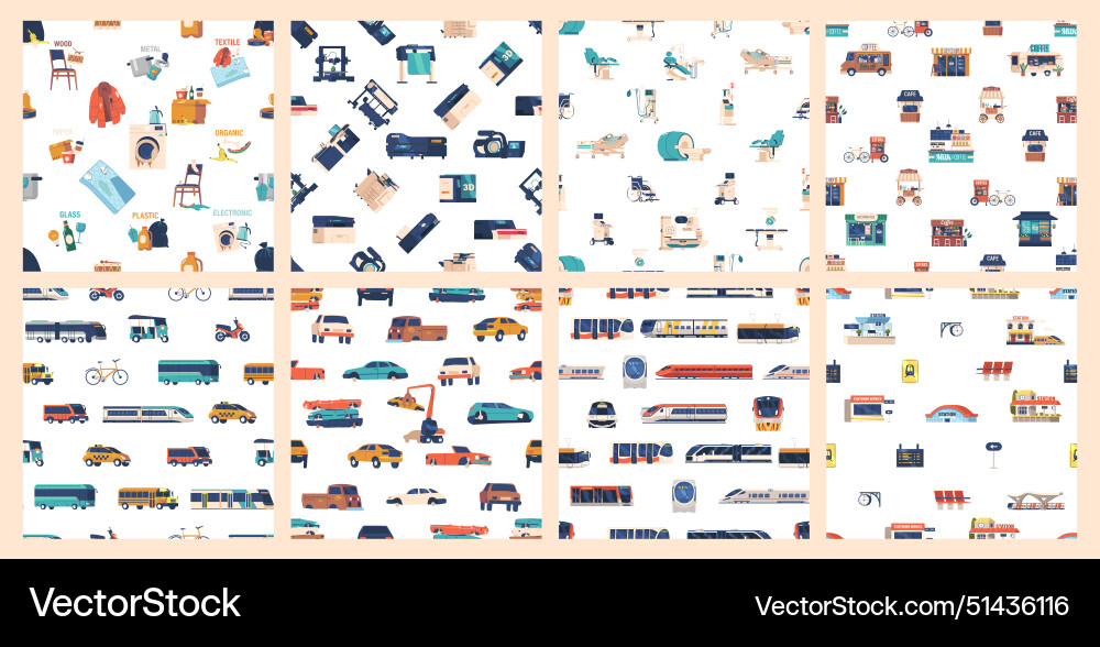 Set of colorful seamless patterns showcasing Vector Image