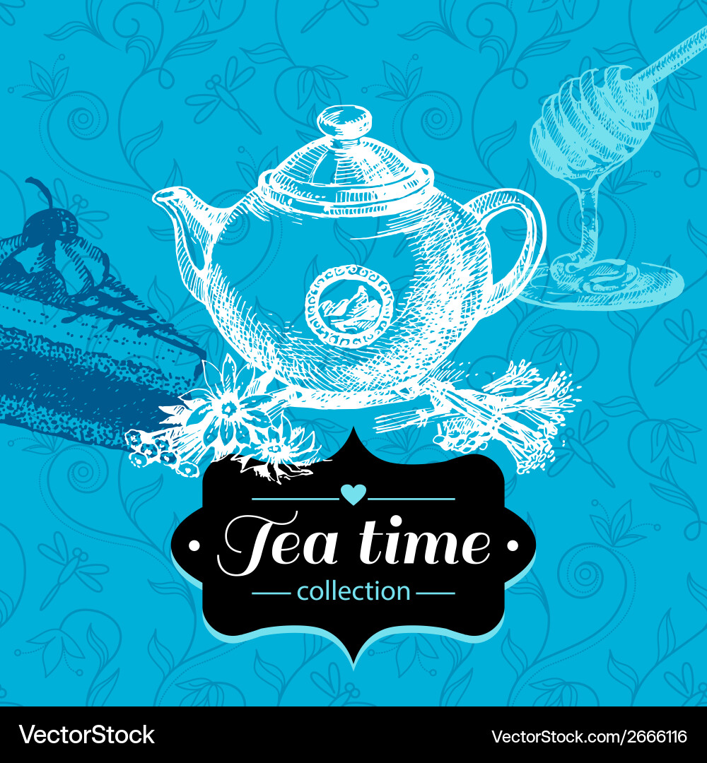 Tea vintage background hand drawn sketch Vector Image