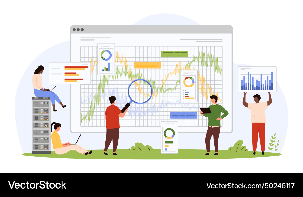 Benchmark monitoring methodology tiny people Vector Image