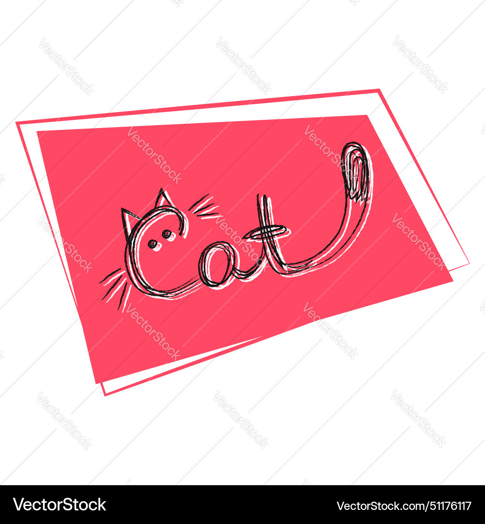 Cat logo design text hand draw funny Royalty Free Vector
