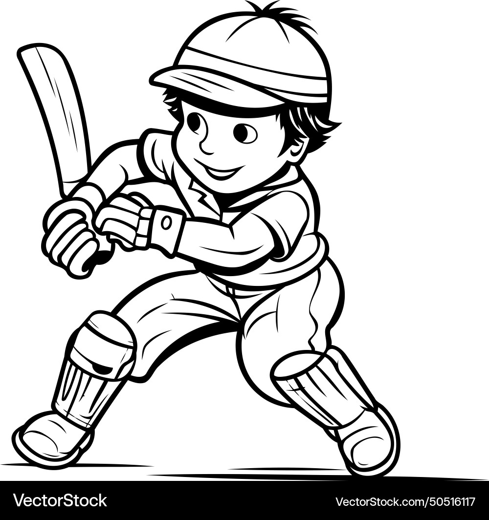 Cricket player - black and white cartoon Vector Image