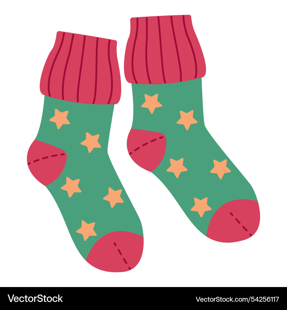 Warm socks with stars hand drawn flat style Vector Image