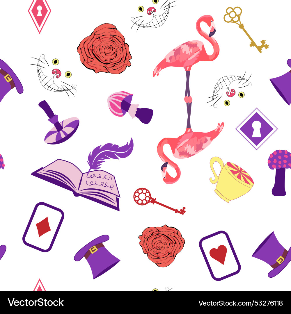 Alice in wonderland pattern rabbit cheshire cat Vector Image