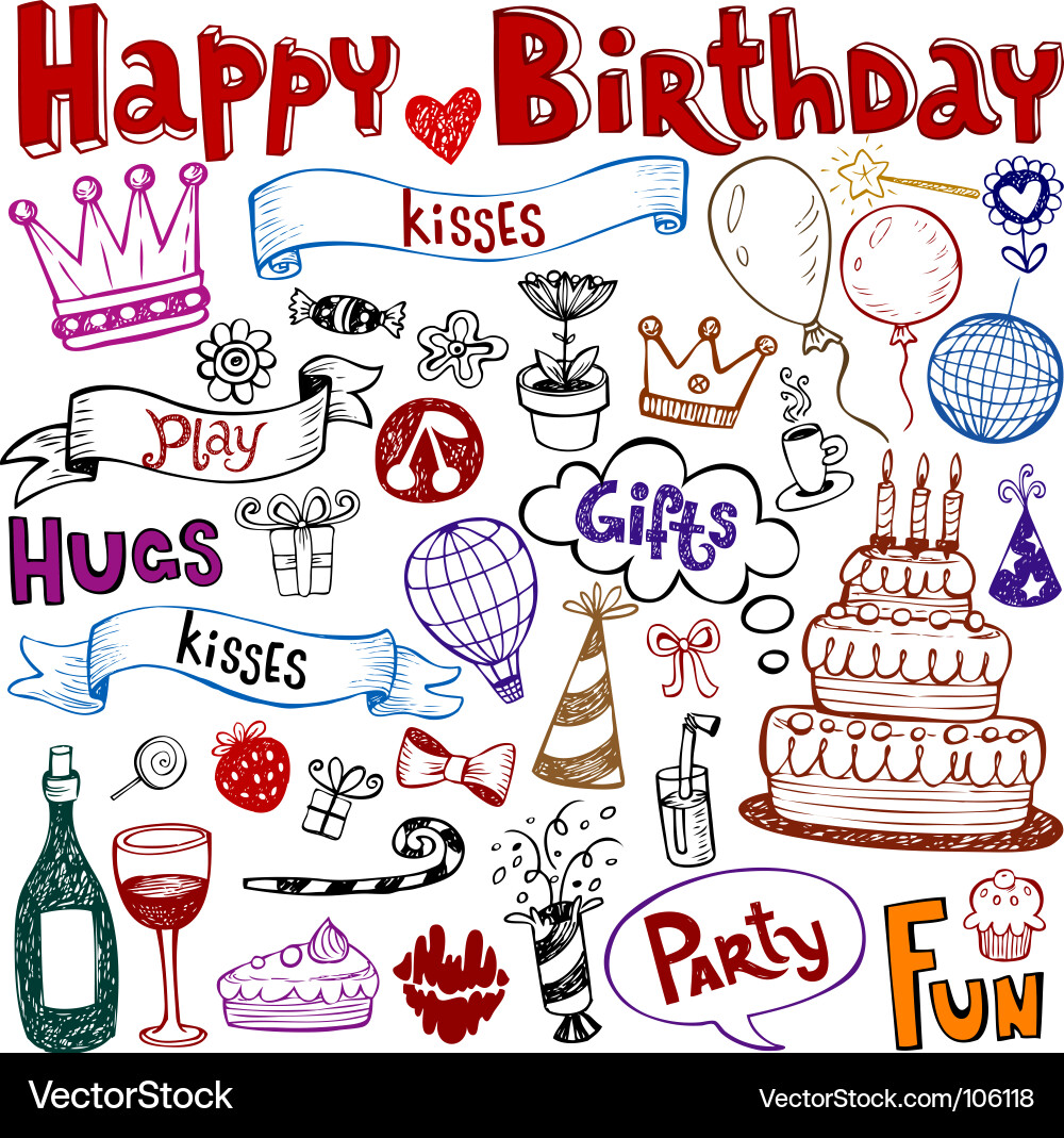 Birthday doodles Royalty Free Vector Image - VectorStock