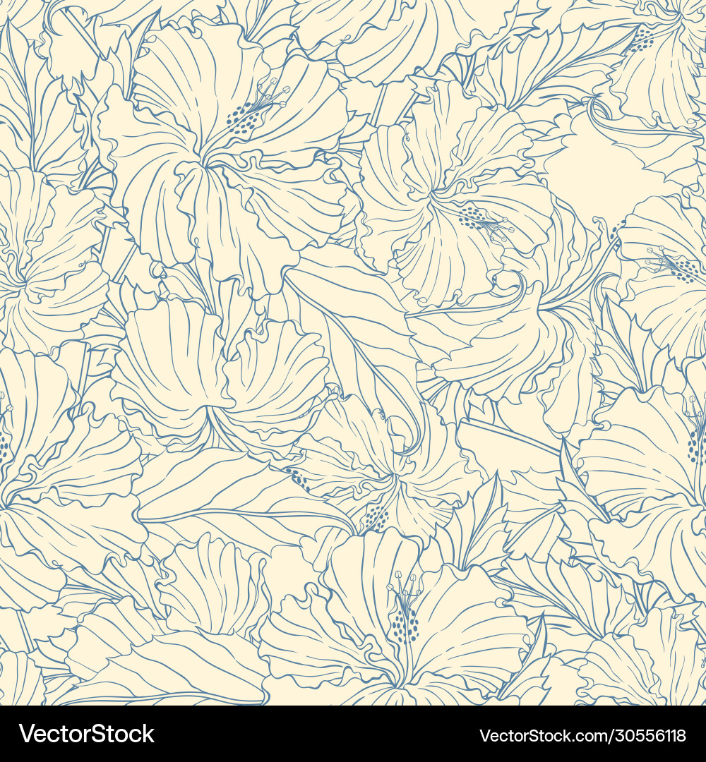 Blue pattern with hibiscus Royalty Free Vector Image