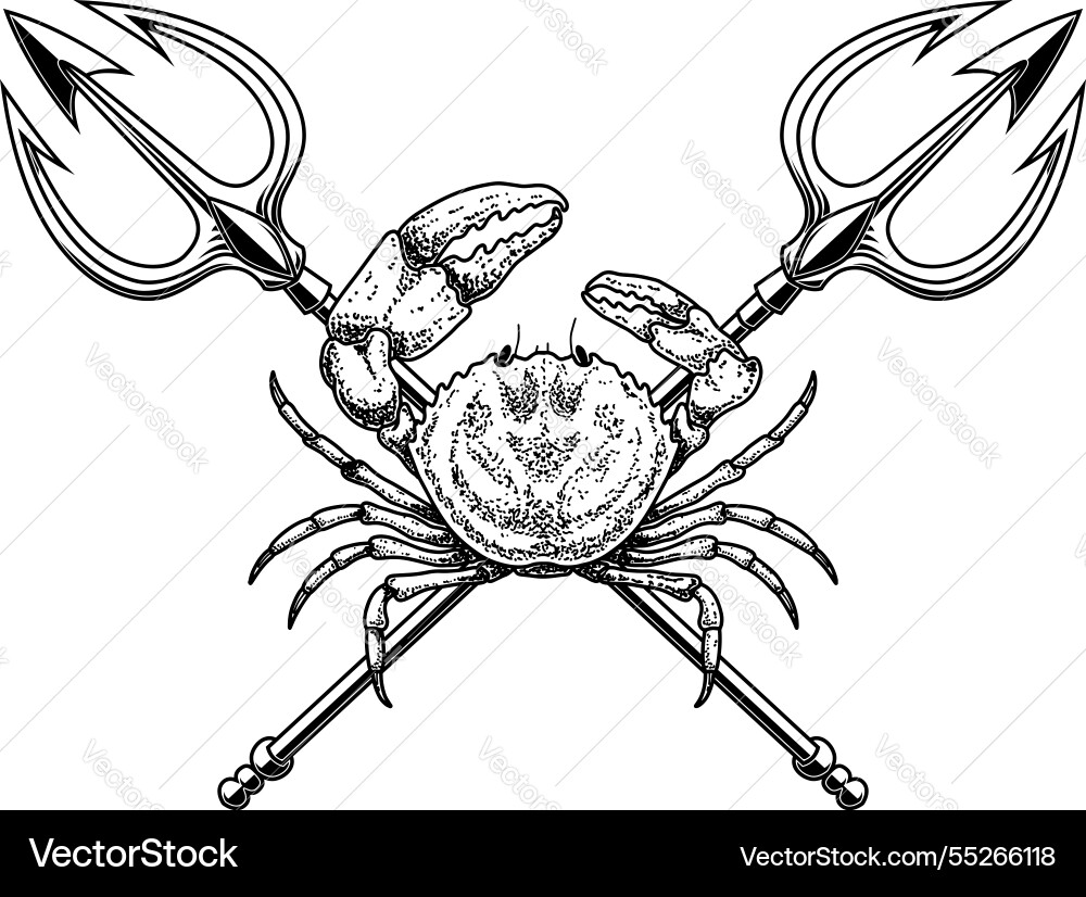 Crab and two crossed tridents design element Vector Image