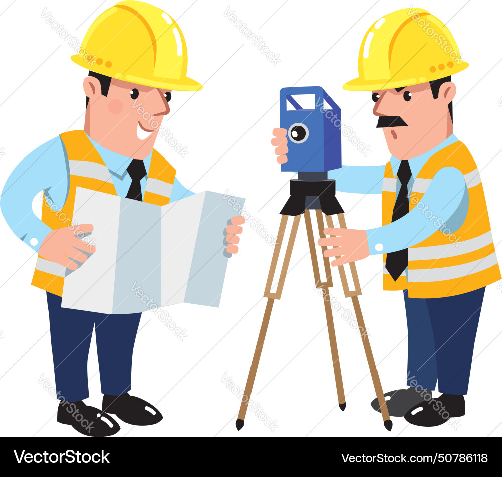 Funny construction engineers and geodesist Vector Image