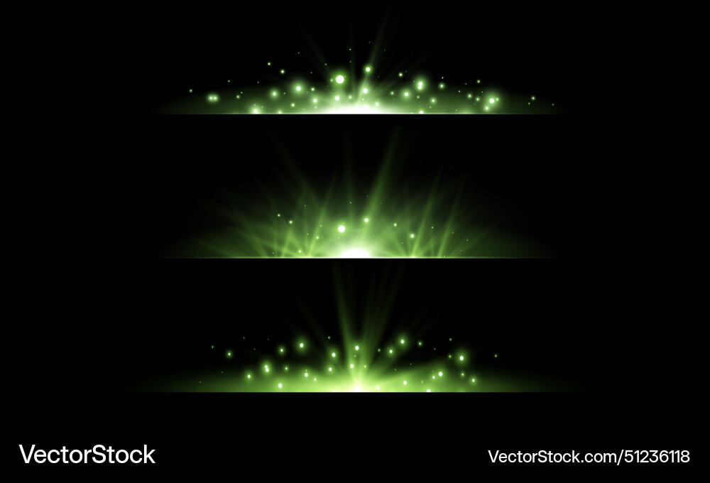 Green horizontal lensflares set light flash with Vector Image
