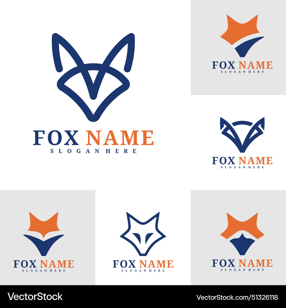 Set of fox logo template creative head Royalty Free Vector