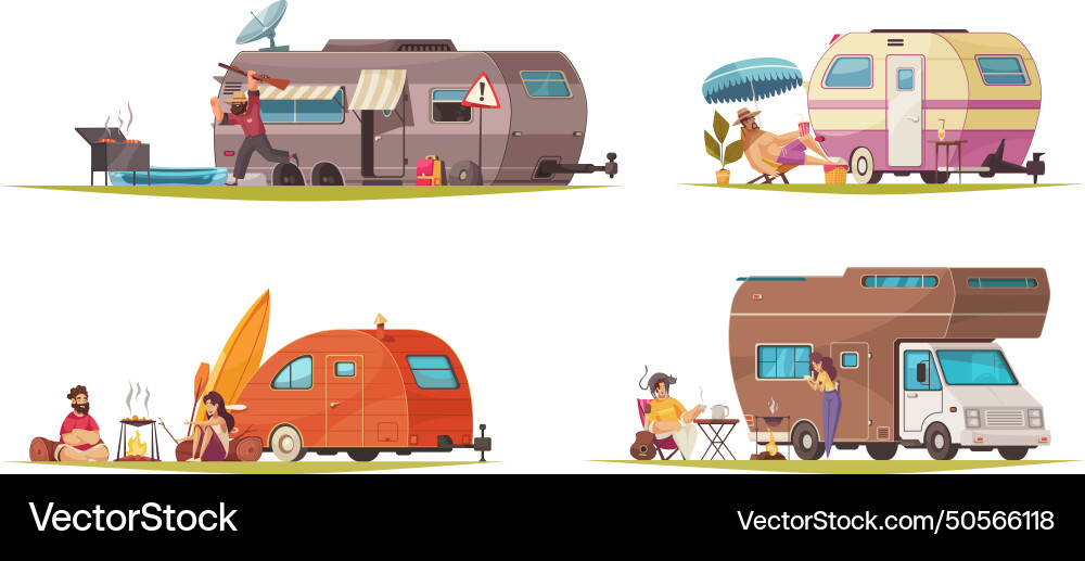 Travel trailer camper set Royalty Free Vector Image