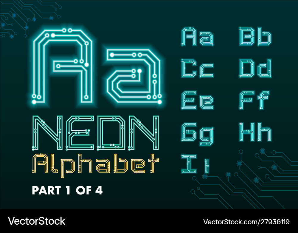Circuit fonts neon Royalty Free Vector Image - VectorStock