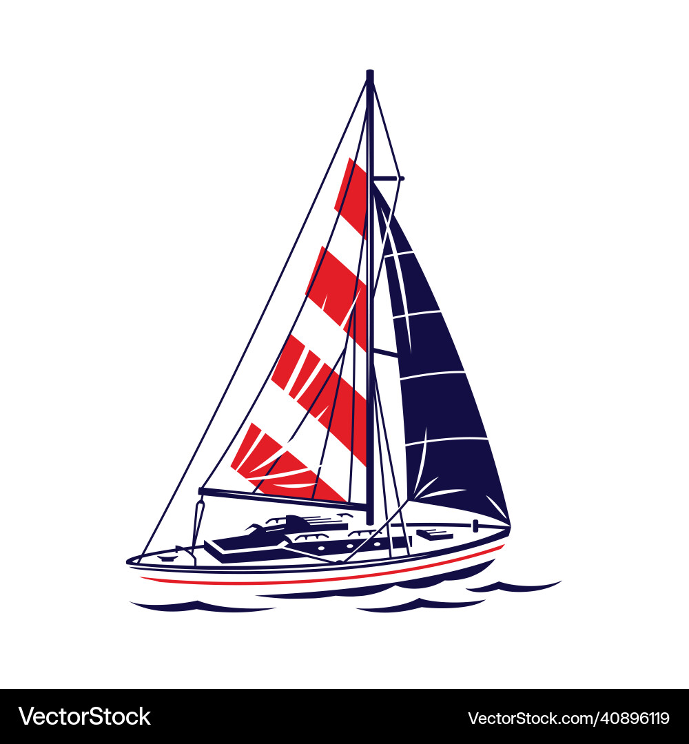 Retro yacht boat sailing Royalty Free Vector Image