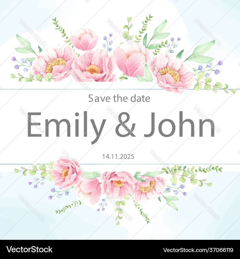 Watercolor pink peony flower bouquet wreath Vector Image