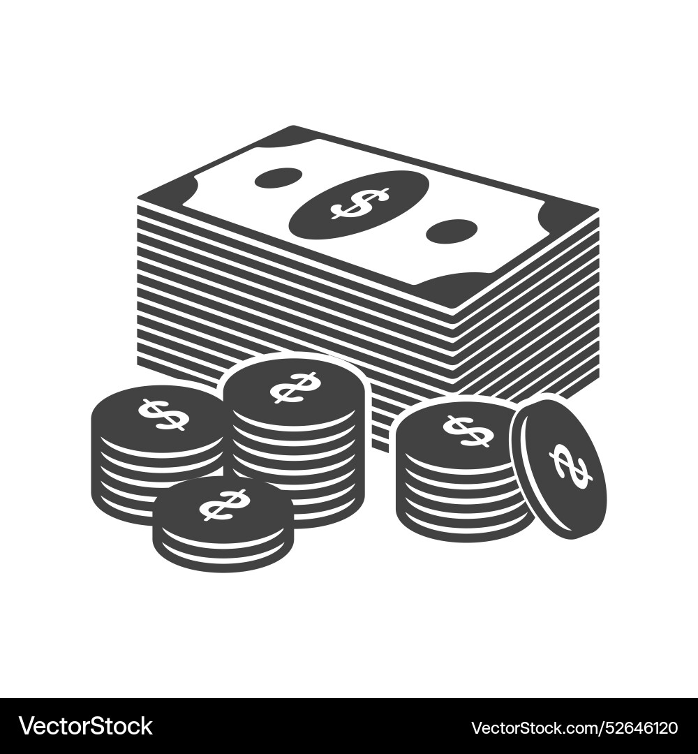 Banknotes cash stack dollar and coins cents icons Vector Image