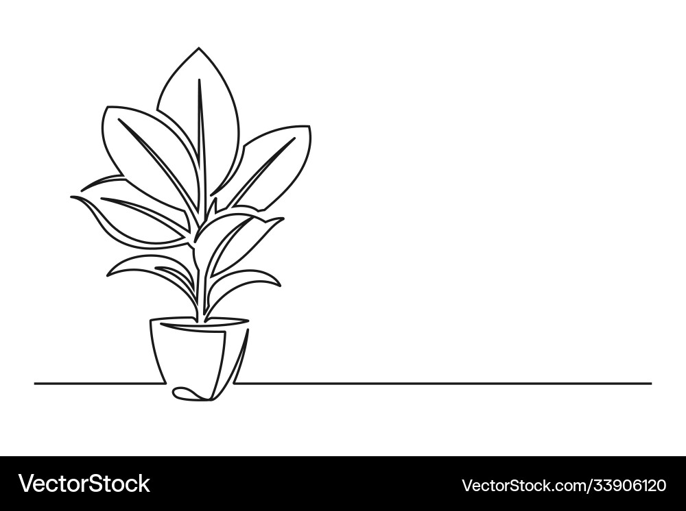 Continuous line drawing a flower in pot Royalty Free Vector