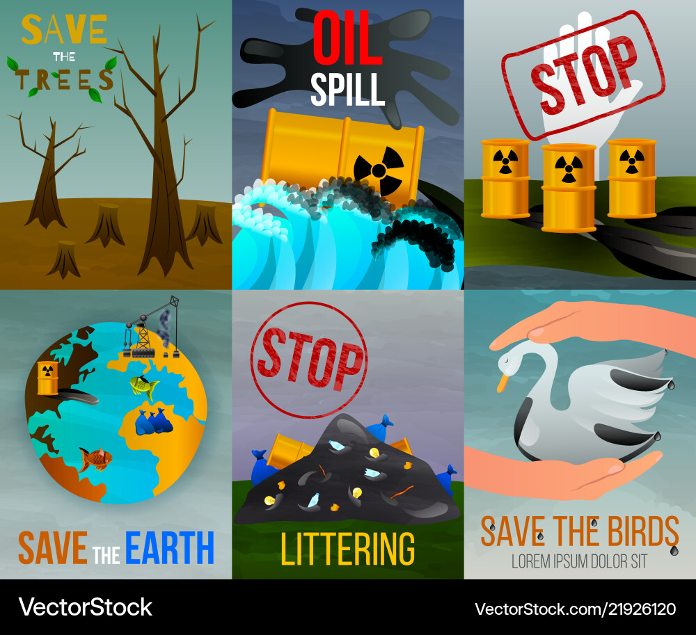 Environmental Crisis Flat Cards Royalty Free Vector Image