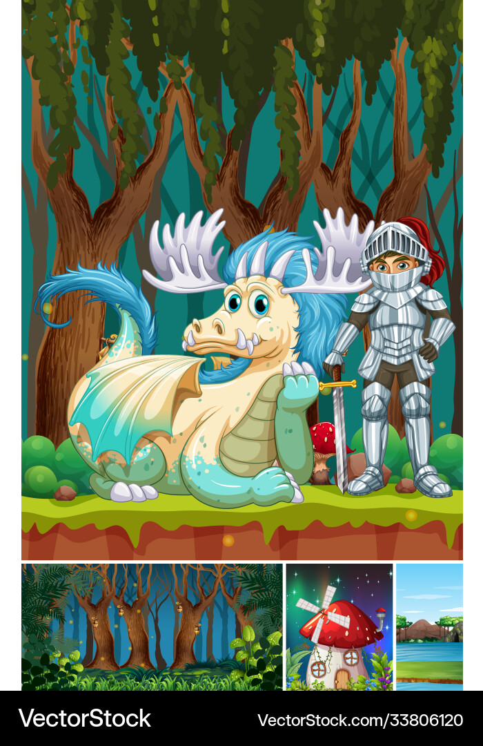 Four different scene fantasy world Royalty Free Vector Image