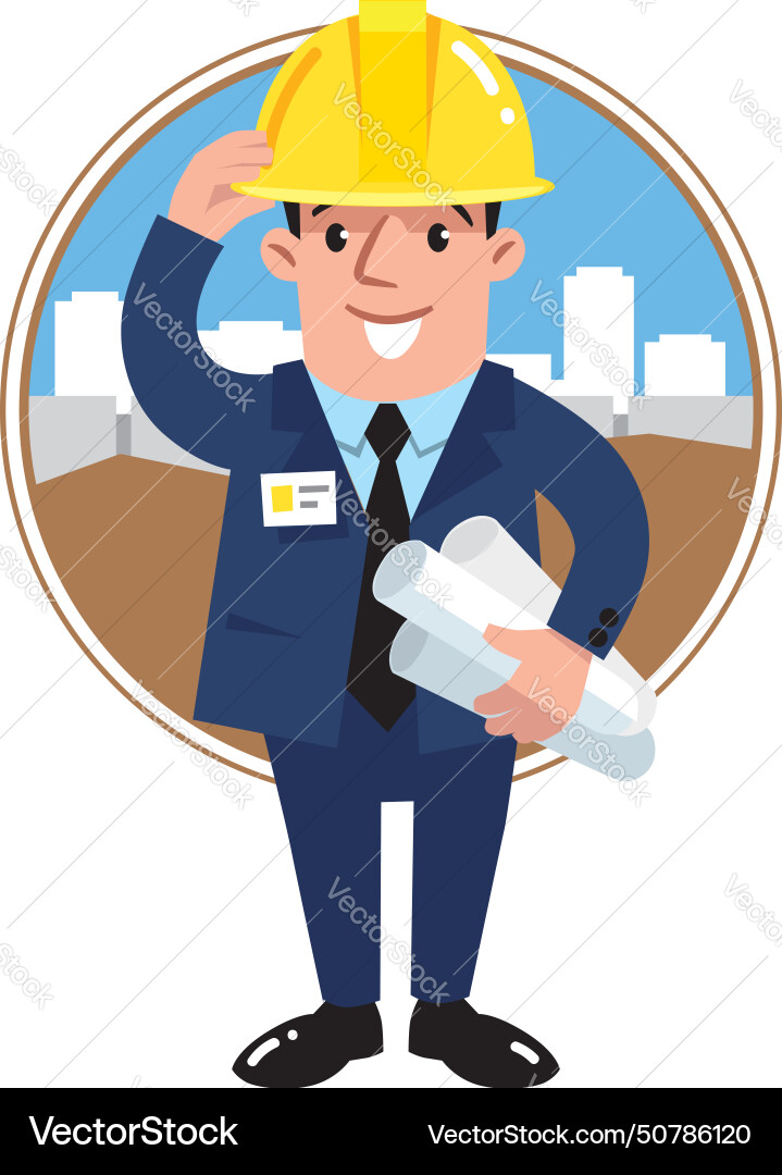 Funny construction engineer or architect emblem Vector Image