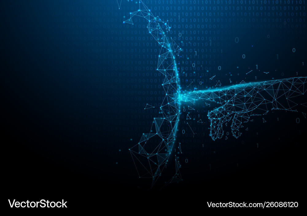 Hand touching global network connection and data Vector Image Hand touching global network connection and data Vector Image