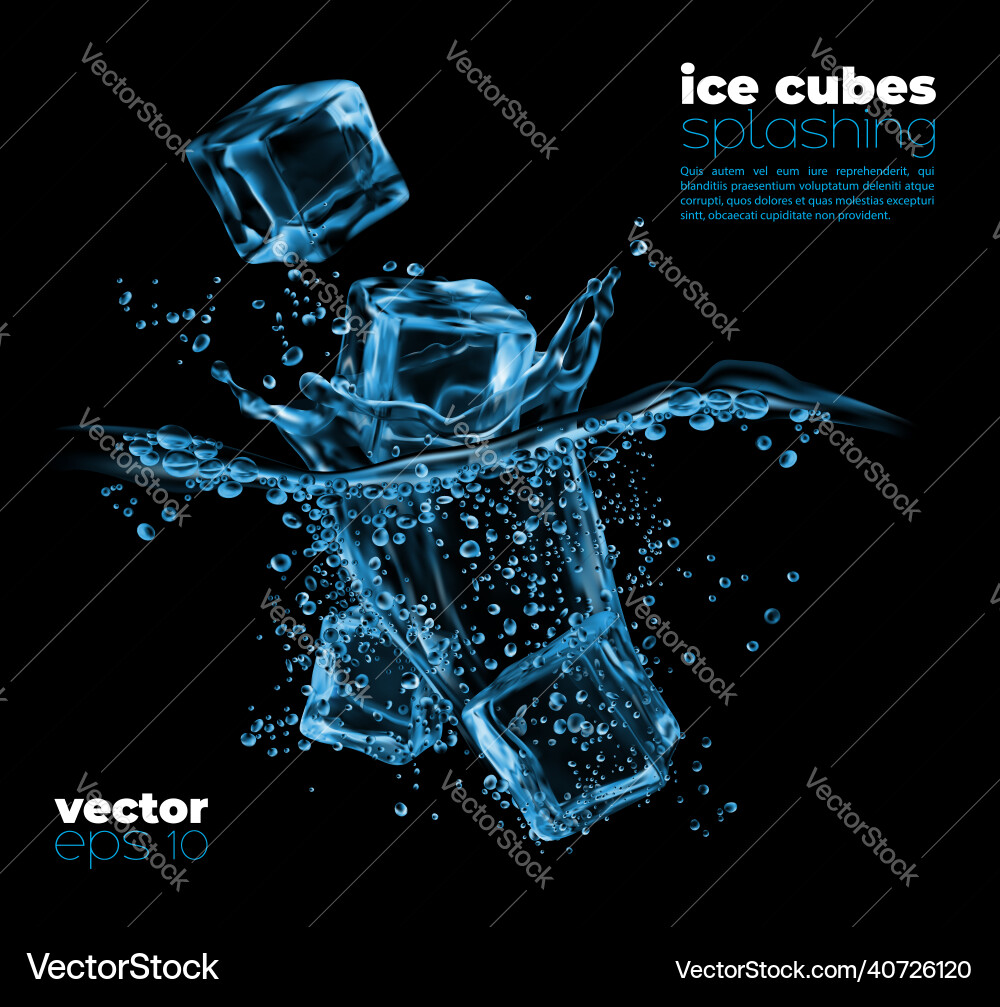 Ice cubes falling to transparent water splash Vector Image