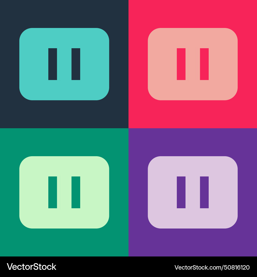 Pop art pause button icon isolated on color Vector Image