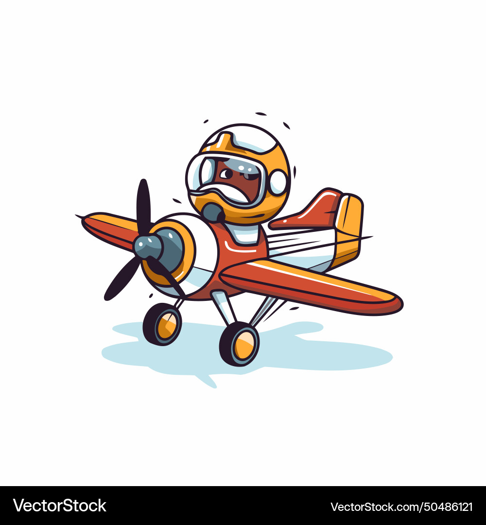 Cartoon pilot with airplane isolated on white Vector Image