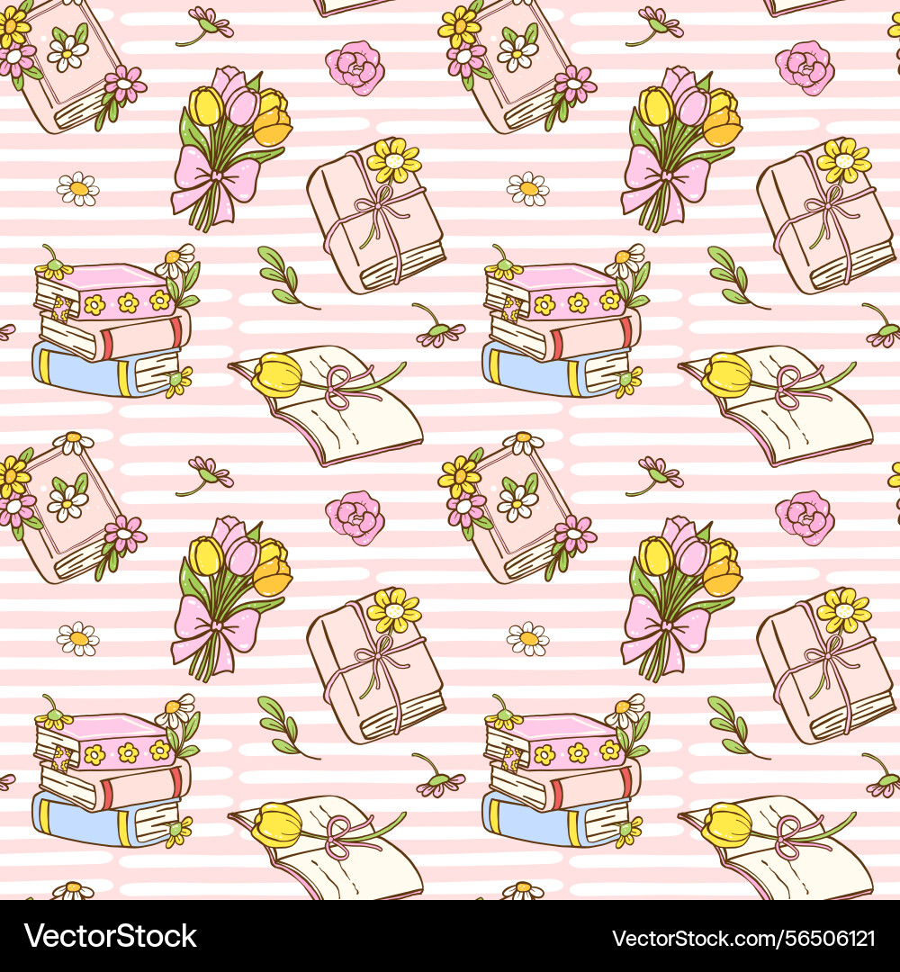 Cute bookish spring books seamless pattern pastel Vector Image