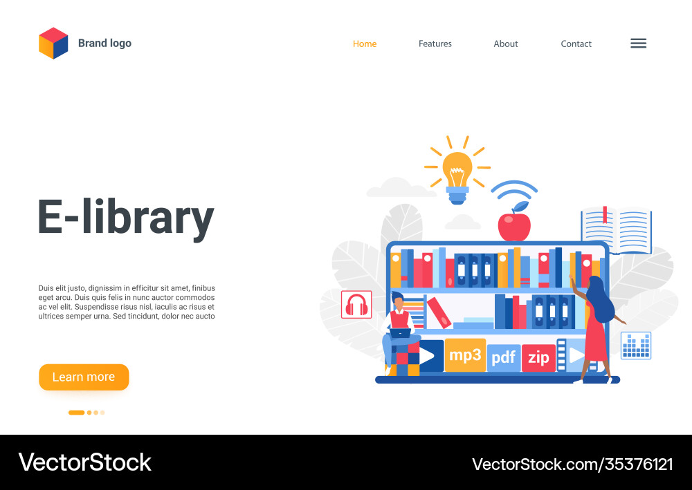 E-library landing page booklovers using digital Vector Image