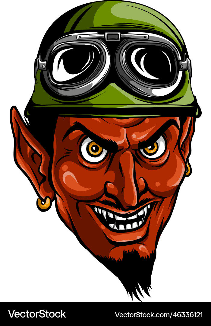 Hand drawing of devil wearing motorcycle helmet Vector Image