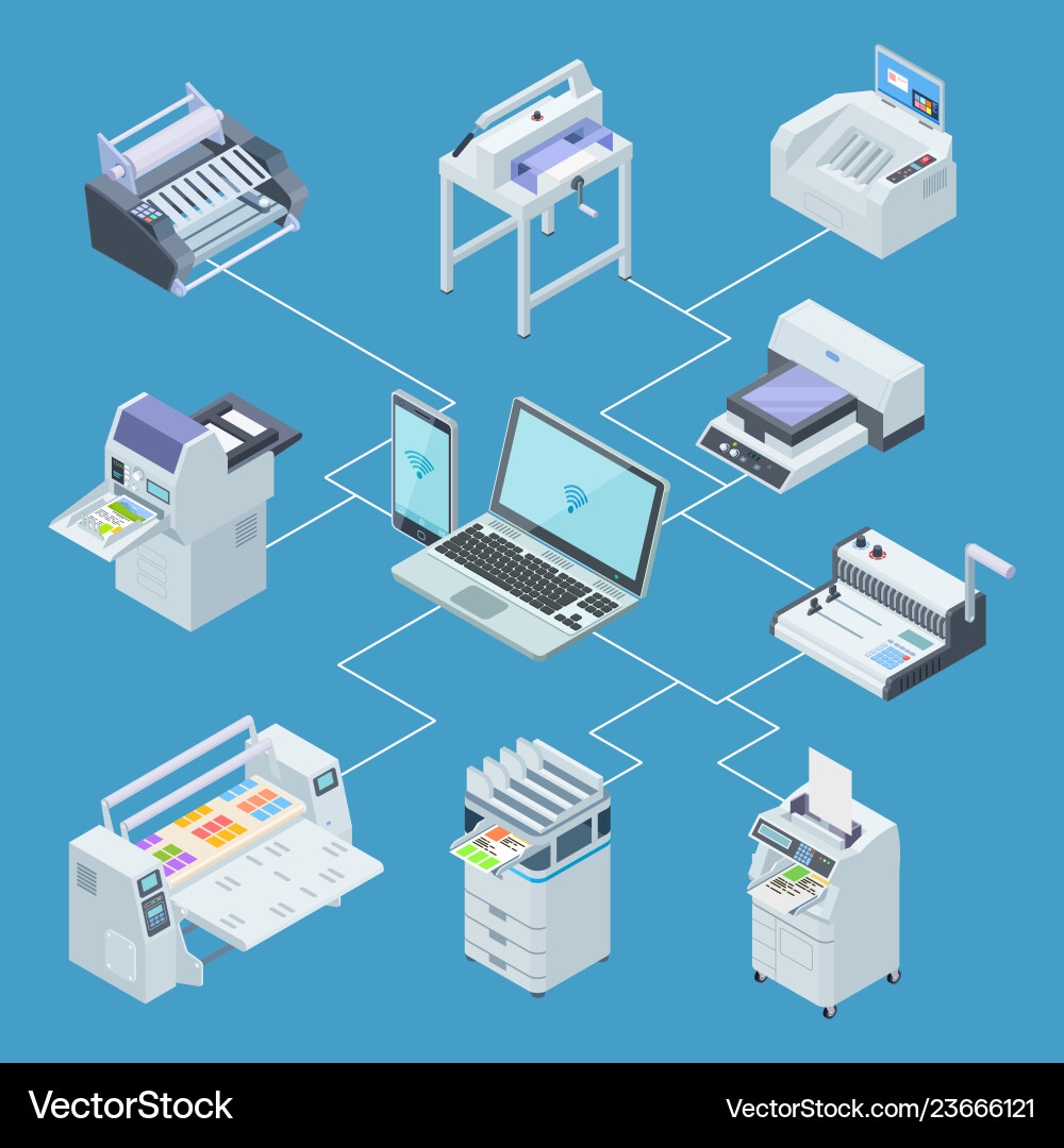 Modern Printing Equipment & Technology Vector Image