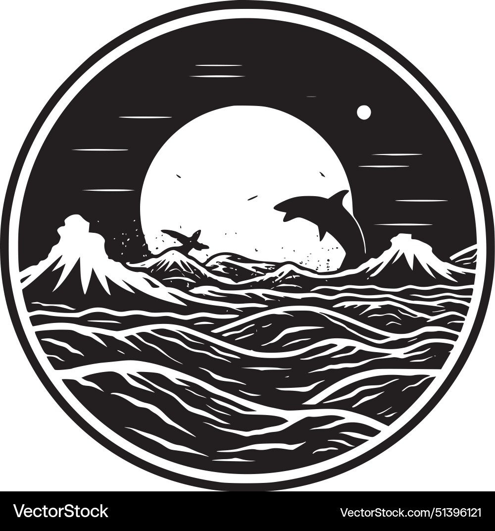 Ocean - minimalist and flat logo Royalty Free Vector Image