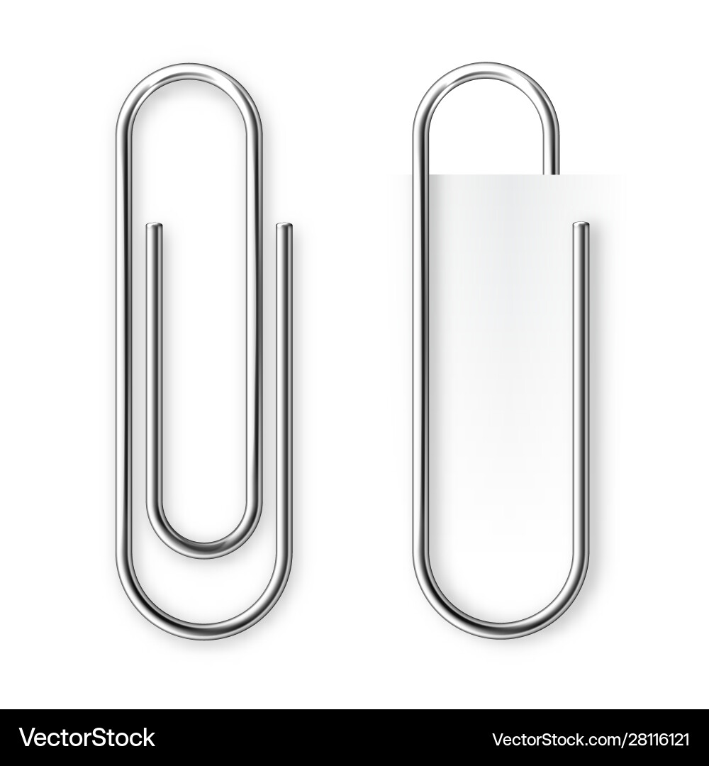 Realistic metal paper clip isolated on white Vector Image